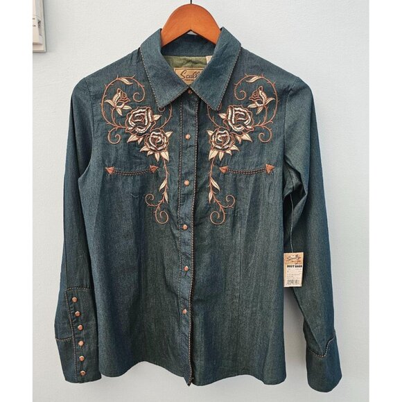 Scully | Tops | Scully Embroidered Denim Western Shirt Size Small ...